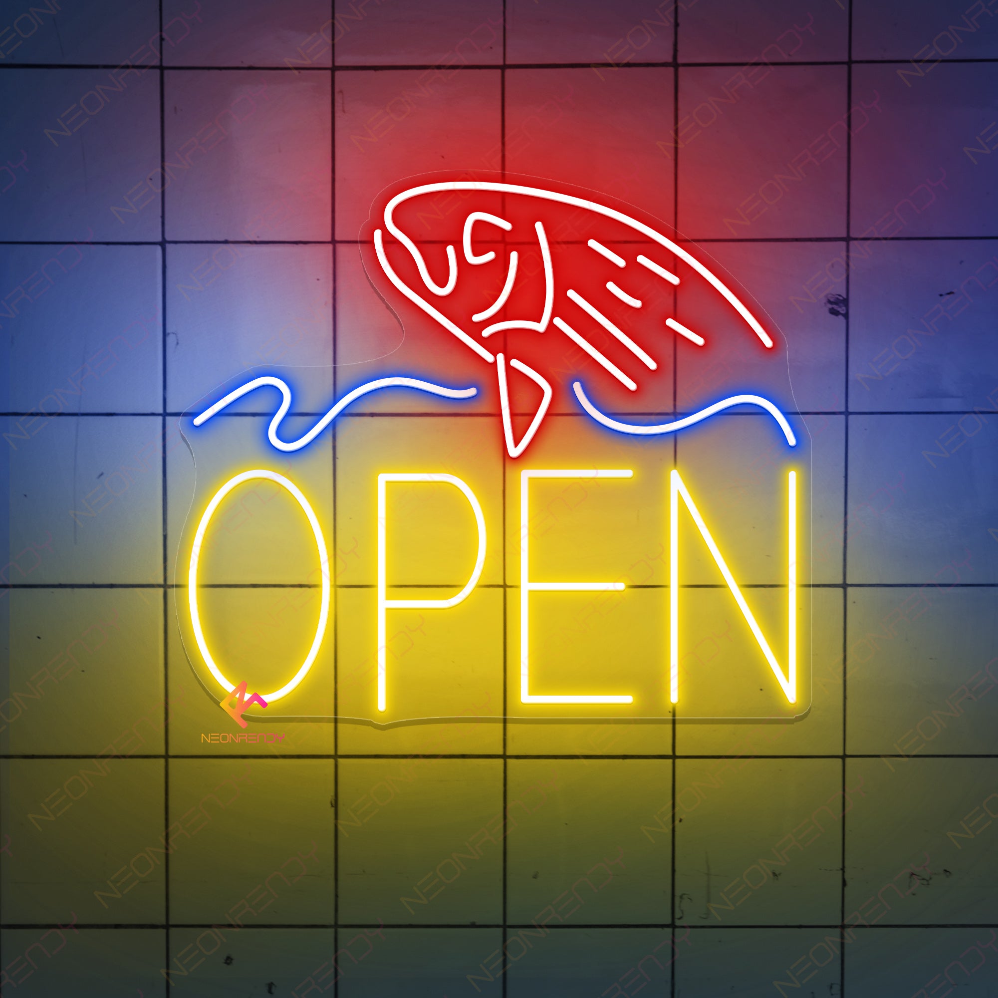 Neon Fish Open Sign For Restaurants - NeonReady